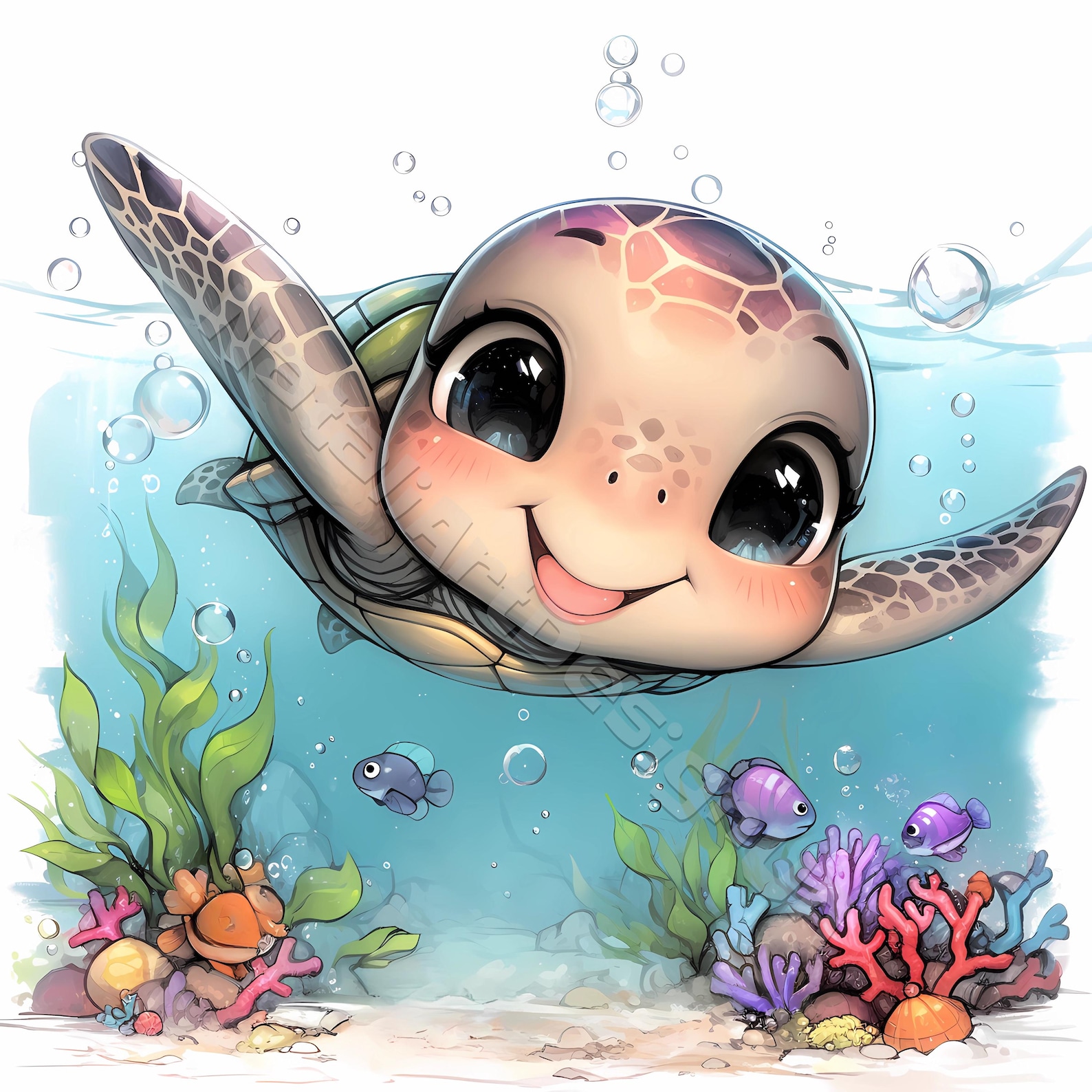 Whimsical Turtle Clip Art 10 High Res Watercolor JPG Junk Journals ...