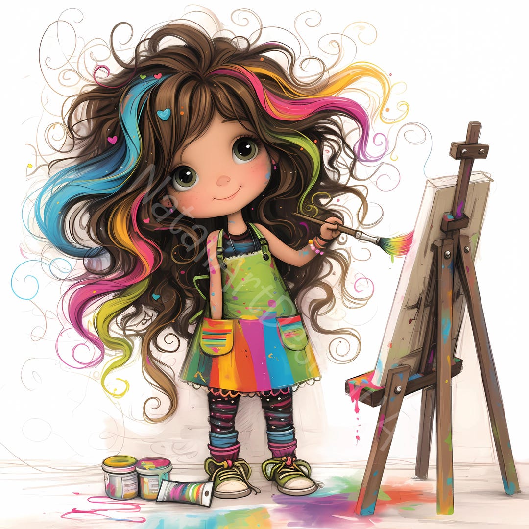 Whimsical Artist Girl Clipart 10 High Res Watercolor Jpgs for Junk ...