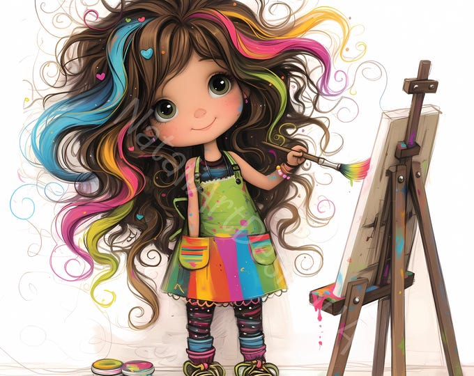 Whimsical Artist Girl Clipart: Watercolor Style (digital Download ...