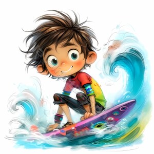 Quirky Surfer Boy Clip Art 10 High Res Watercolor Jpgs Junk Journaling ...