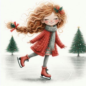 Girls Ice Skating Clipart 10 High Res Watercolor Jpgs for Junk Journals ...