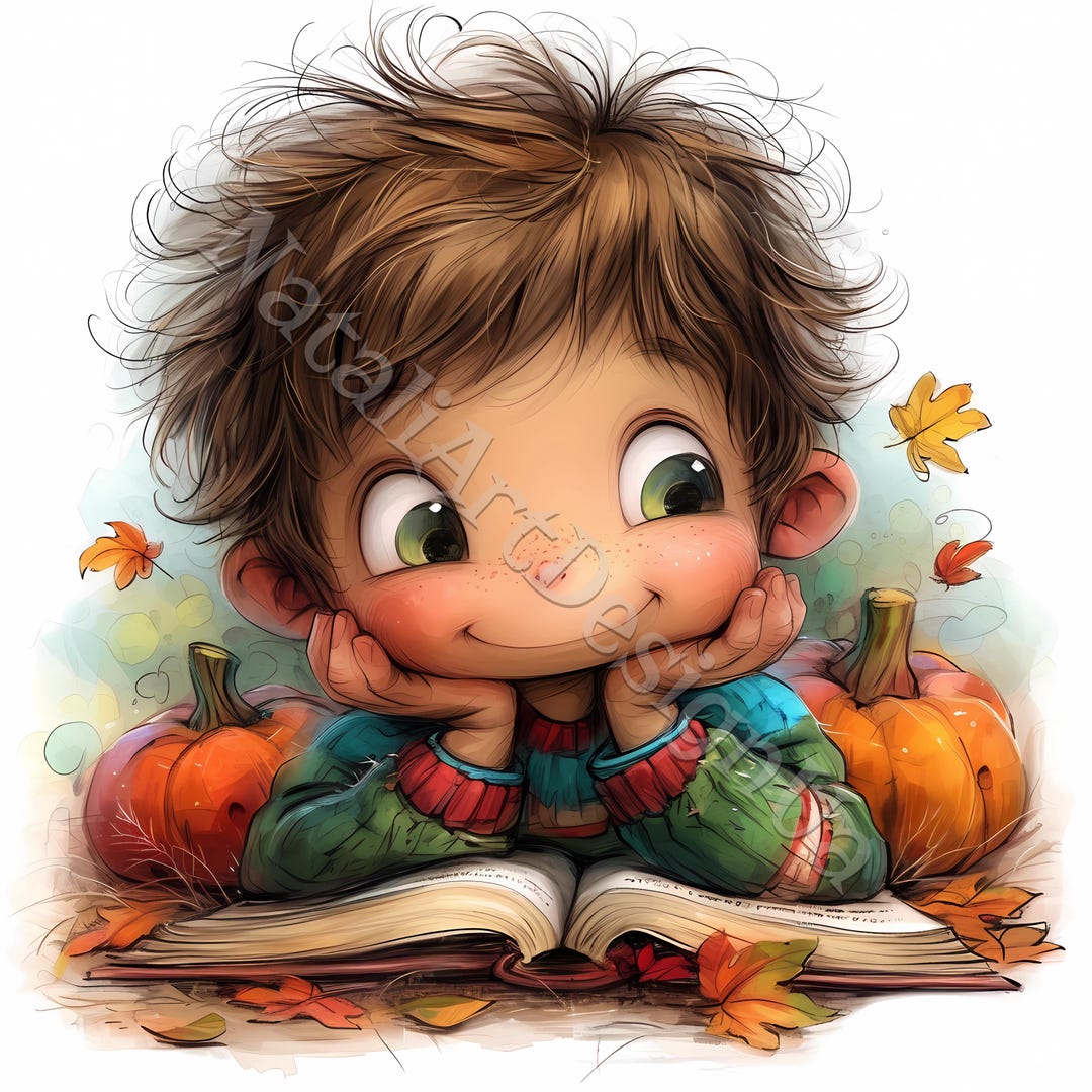 Autumn Boys With Books Clip Art 10 High Res Watercolor Jpgs Junk ...