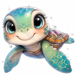 Whimsical Turtle Clip Art 10 High Res Watercolor JPG Junk Journals ...