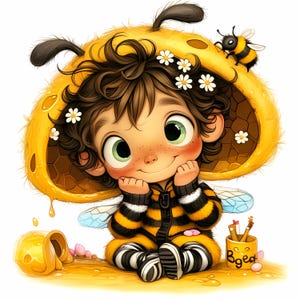 Whimsical Bee Boy Clip Art 10 High Res Watercolor Jpgs Junk Journaling ...
