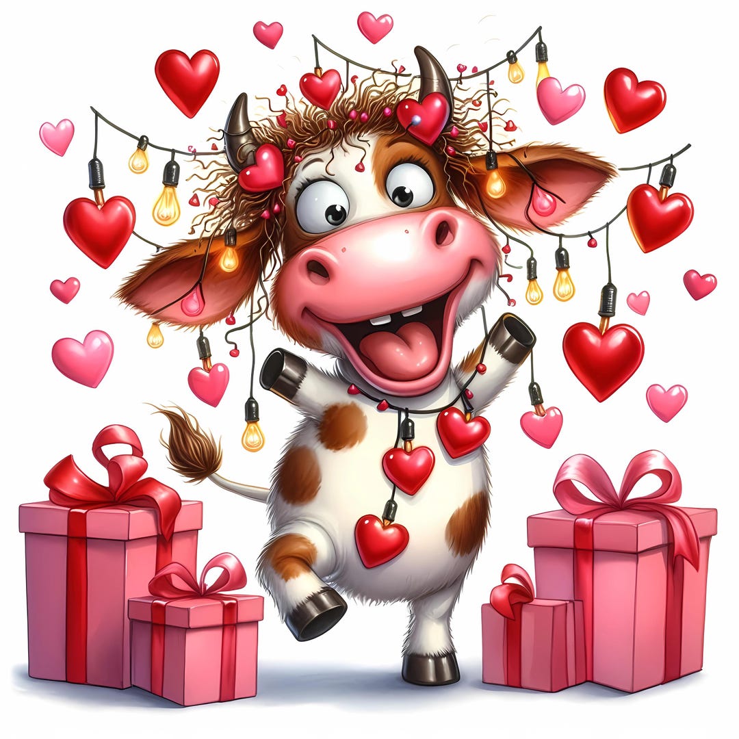 Quirky Valentine Cow Clipart 10 High Res Watercolor Jpgs for Junk ...