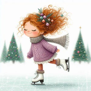 Girls Ice Skating Clipart 10 High Res Watercolor Jpgs for Junk Journals ...