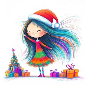 Christmas Girl and Christmas Tree Clip Art 10 High Res Watercolor Jpgs ...