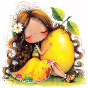 Quirky Lemon Girl Clip Art 10 High Res Watercolor Jpgs Junk Journaling ...