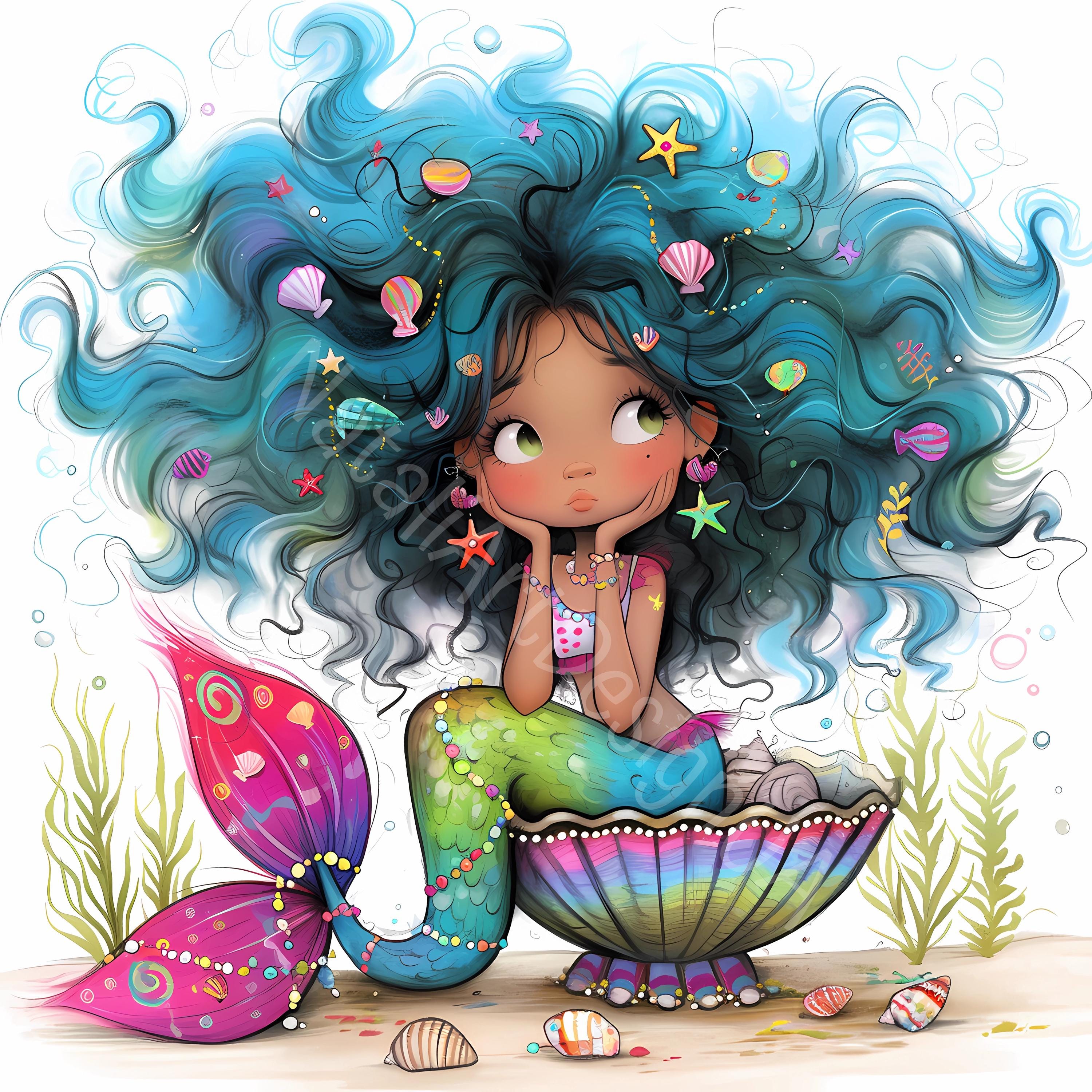 Whimsical Mermaid Clip Art 10 High Res Watercolor Jpgs Junk Journaling ...
