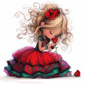 Red Roses Girl Clip Art 10 High Res Watercolor Jpgs Junk Journaling ...