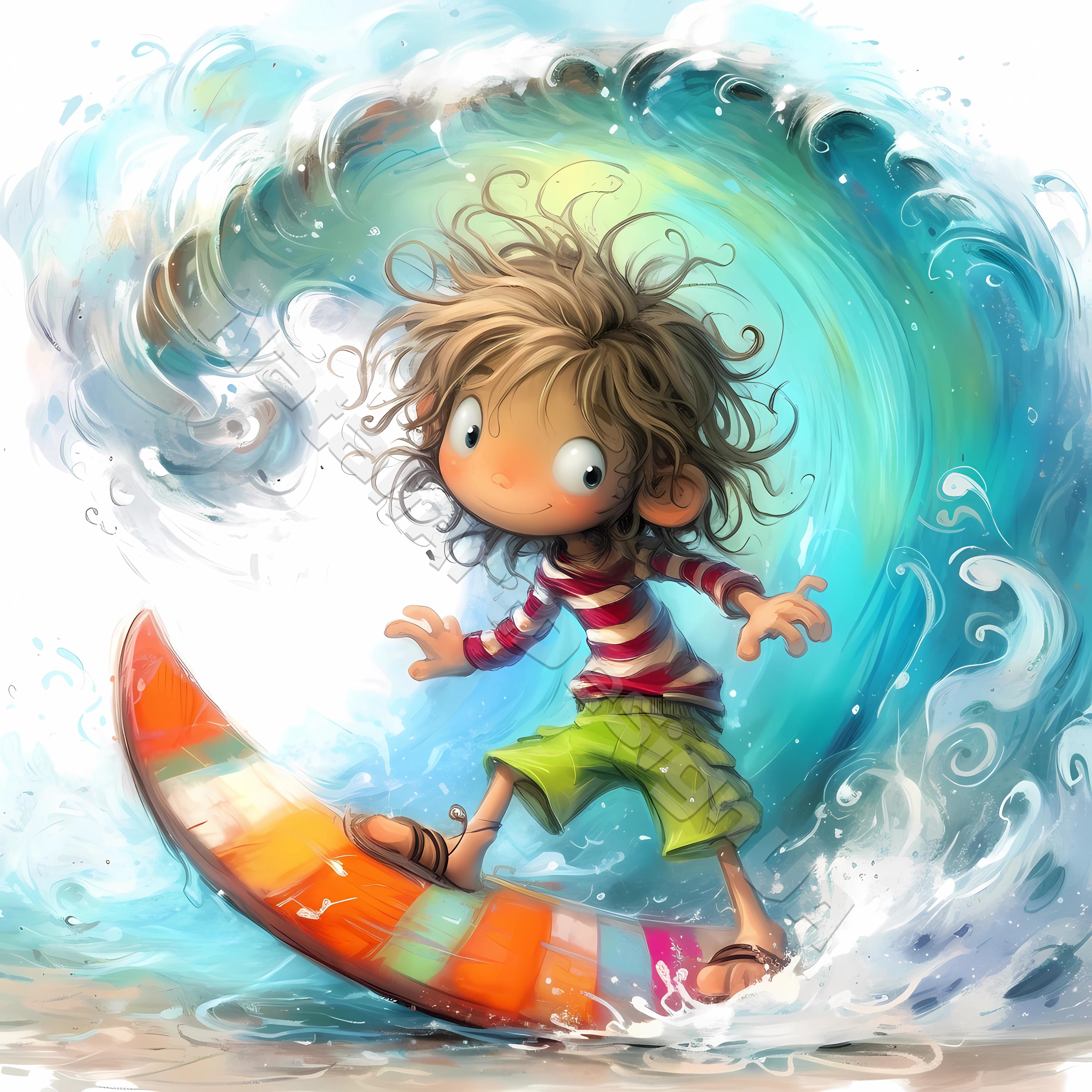 Quirky Surfer Boy Clip Art 10 High Res Watercolor Jpgs Junk Journaling ...