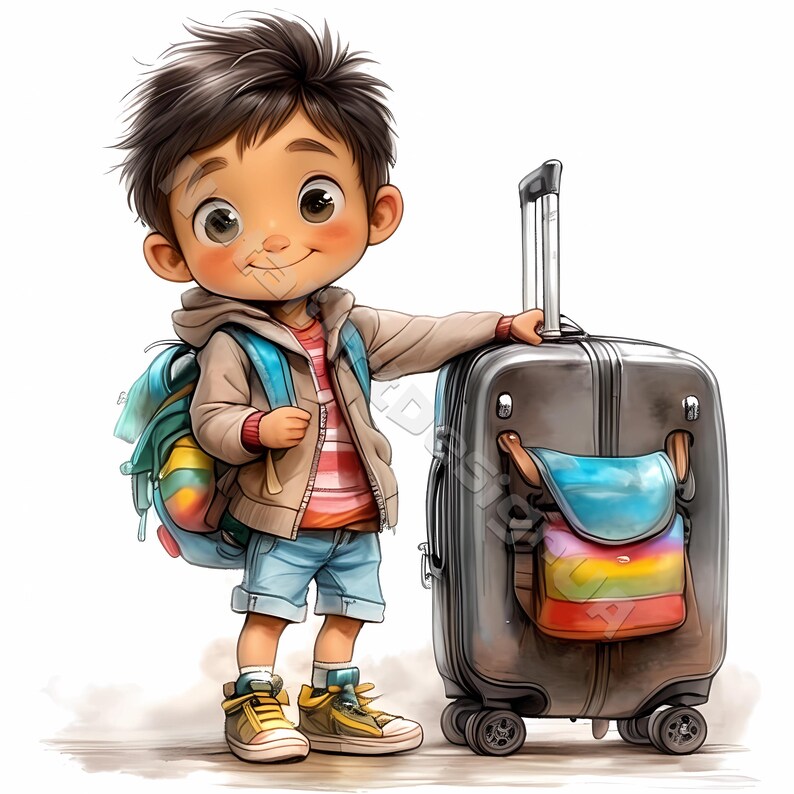 Quirky Traveler Boy Clipart 10 High Res Watercolor Jpgs for Junk ...