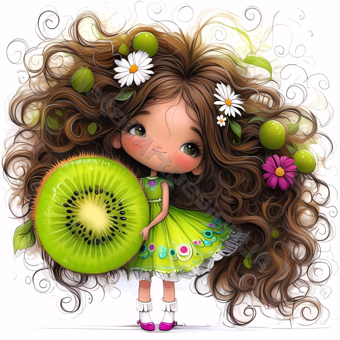 Quirky Kiwi Girl Clip Art 10 High Res Watercolor Jpgs Junk Journaling ...