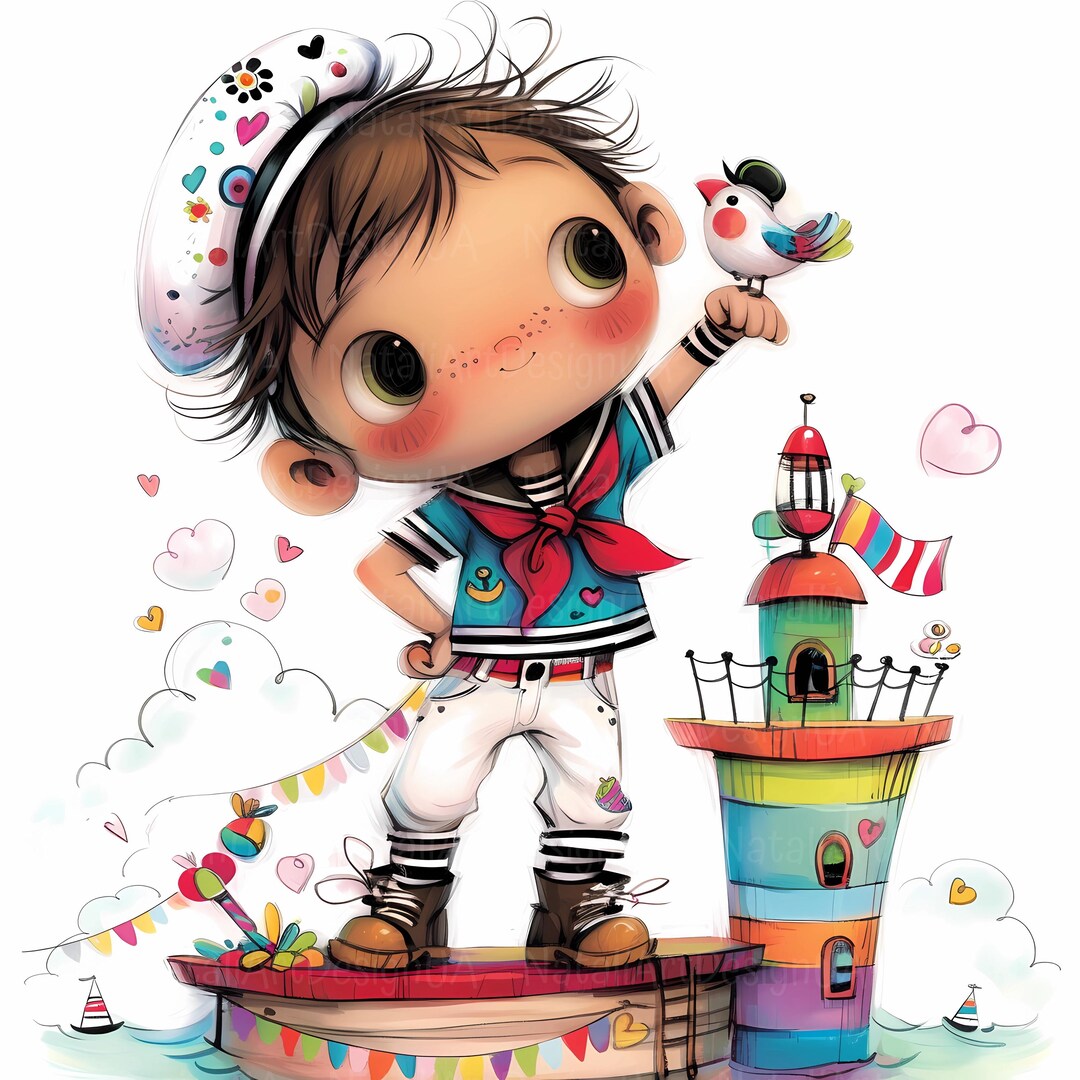 Whimsical Seaman Clip Art 10 High Res Watercolor Jpgs Junk Journaling ...