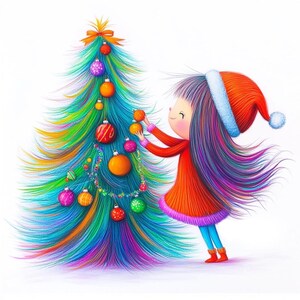 Christmas Girl and Christmas Tree Clip Art 10 High Res Watercolor Jpgs ...