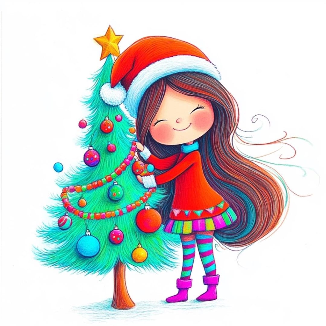 Christmas Girl and Christmas Tree Clip Art 10 High Res Watercolor Jpgs ...