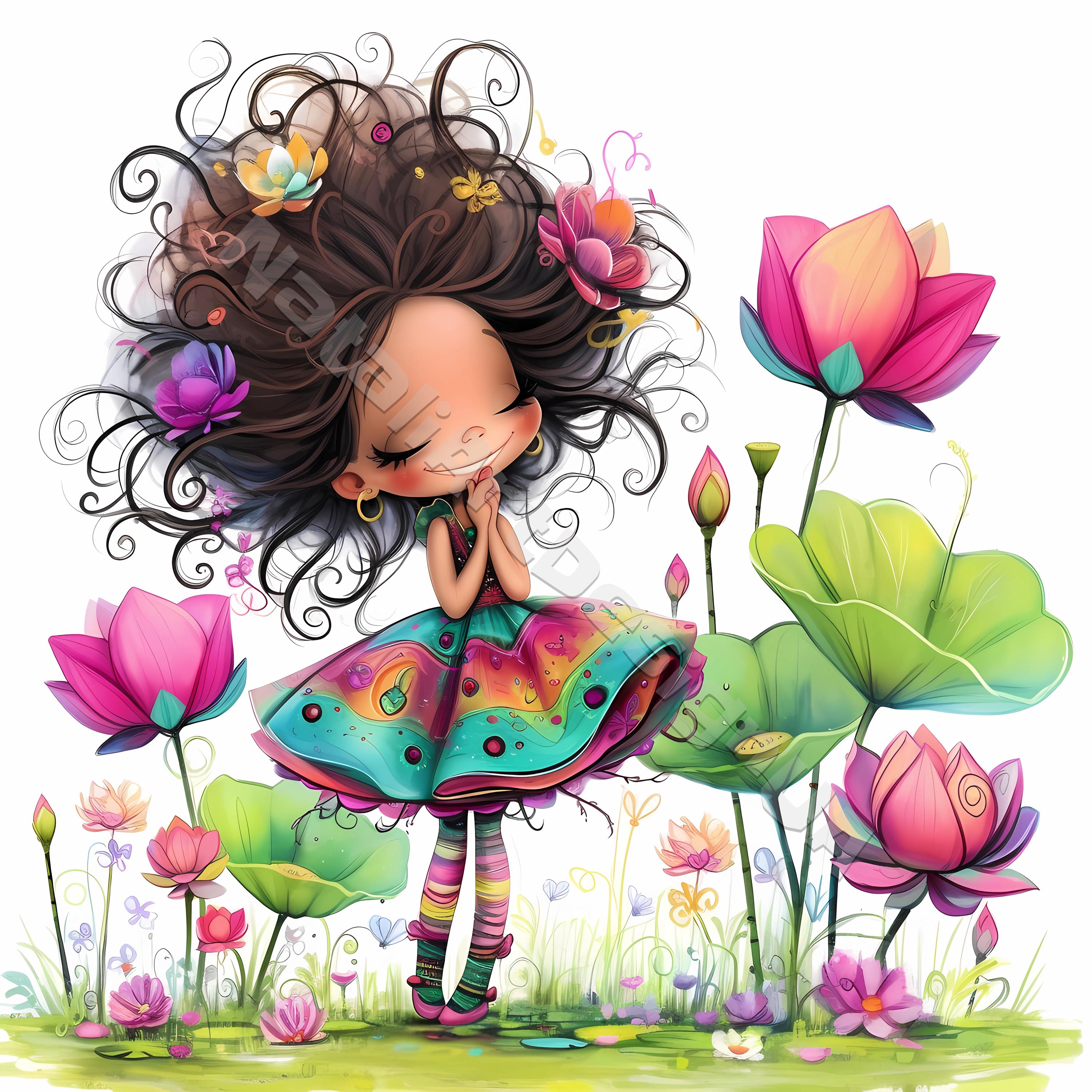 Quirky Daisy Girl Clip Art 10 High Res Watercolor Jpgs Junk Journaling ...