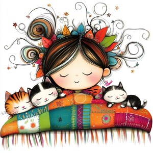 Whimsical Cat Lover Girls Clipart 10 High Res Watercolor Jpgs for Junk ...