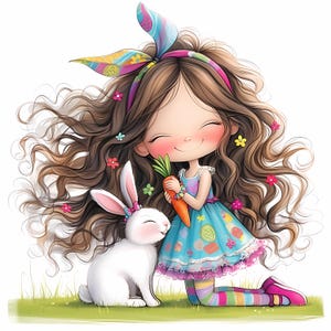 Easter Rabbit and Girl Clipart 10 High Res Watercolor Jpgs for Junk ...