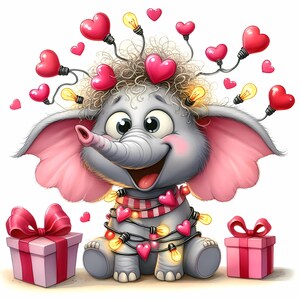 Quirky Valentine Elephant Clipart 10 High Res Watercolor Jpgs for Junk ...