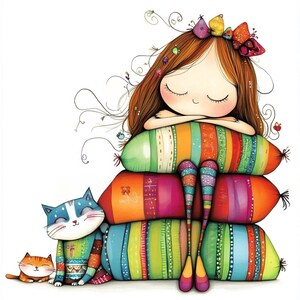 Whimsical Cat Lover Girls Clipart 10 High Res Watercolor Jpgs for Junk ...