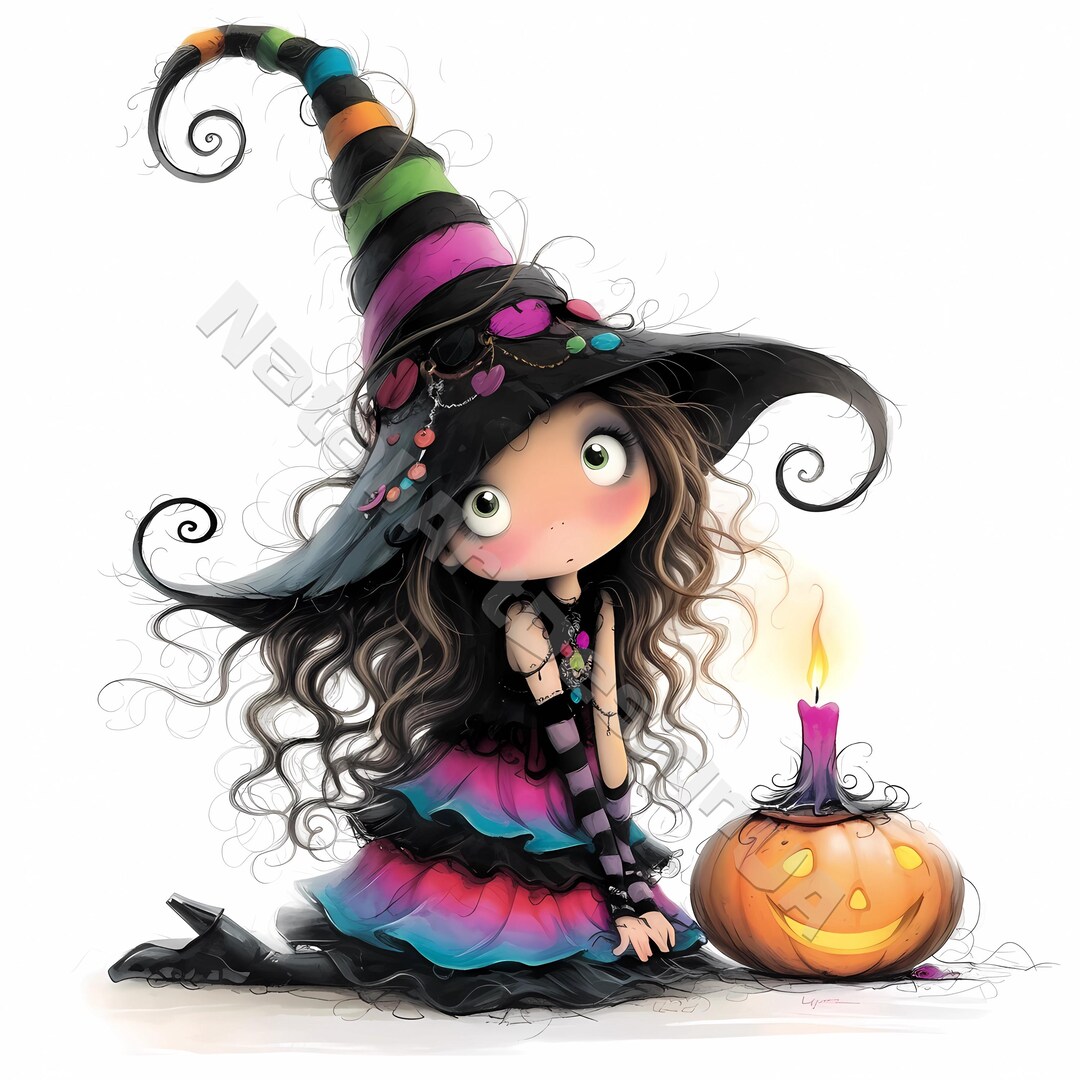 Halloween Witch Girl Clip Art 10 High Res Watercolor JPG Junk ...