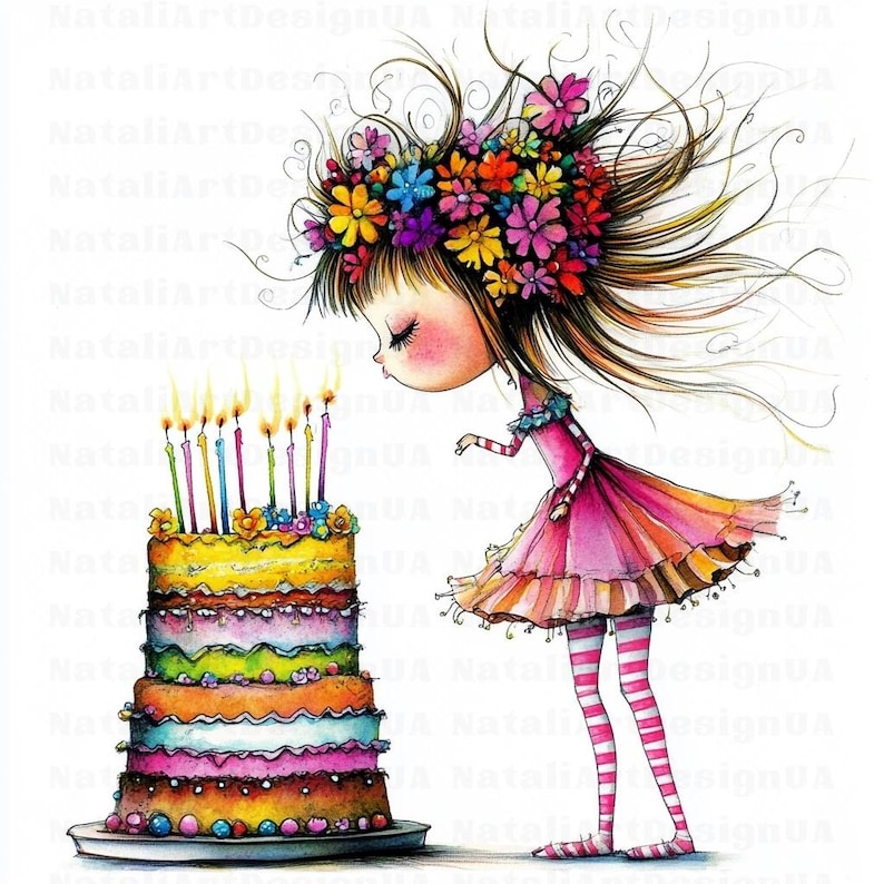 Quirky Birthday Girl Clipart, 10 JPG Quirky Girl, Funny Birthday Card ...