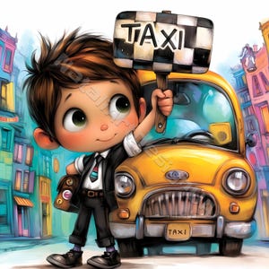 Quirky Taxi Driver Clip Art 10 High Res Watercolor Jpgs Junk Journaling ...