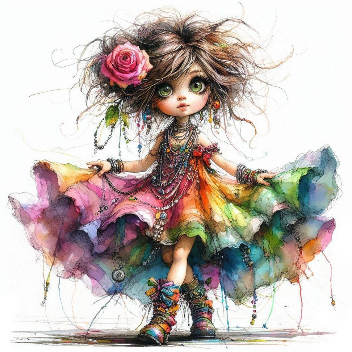 Whimsical Little Girls Clipart 10 High Res Watercolor Jpgs for Junk ...