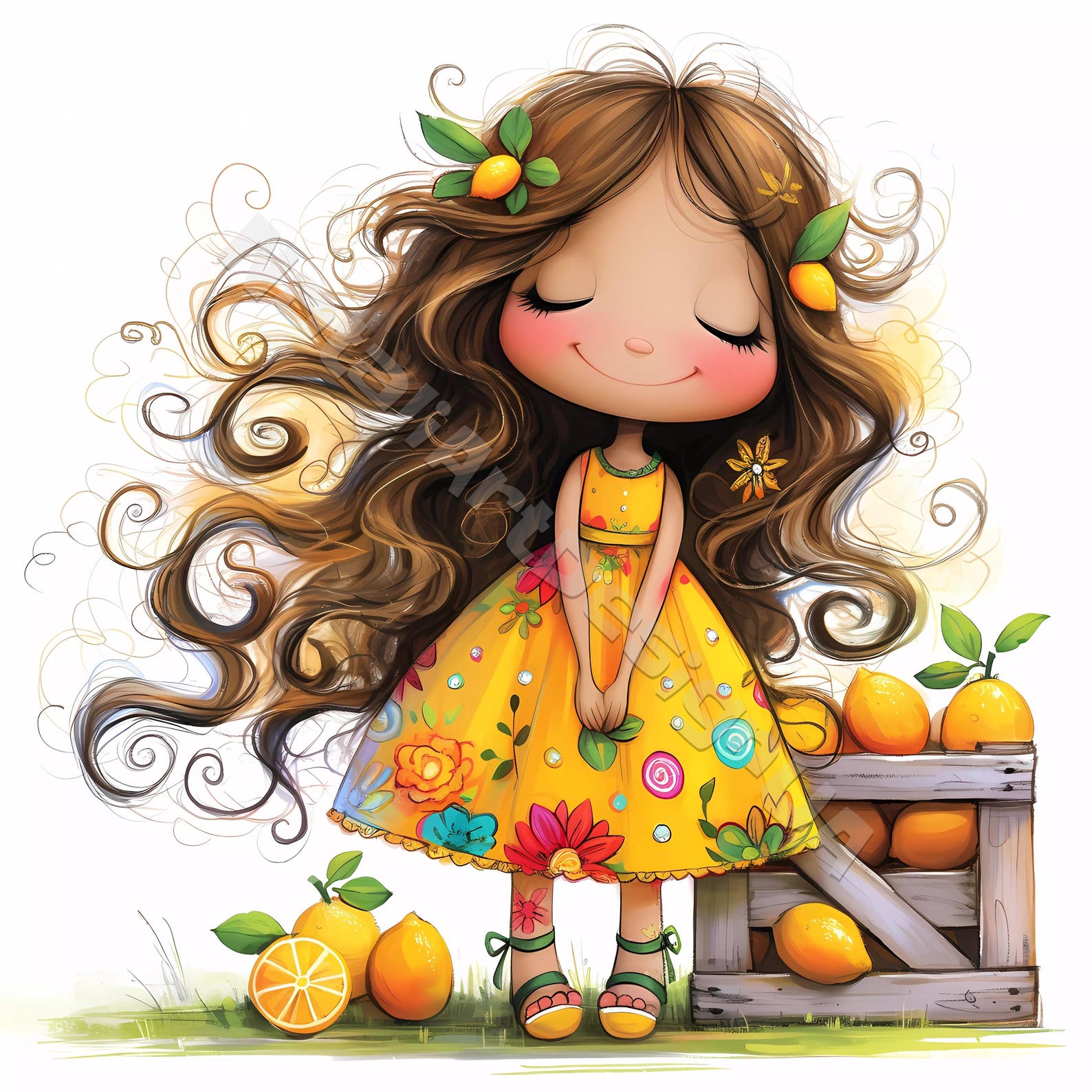 Quirky Lemon Girl Clip Art 10 High Res Watercolor Jpgs Junk Journaling ...