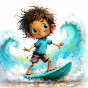 Quirky Surfer Boy Clip Art 10 High Res Watercolor Jpgs Junk Journaling ...