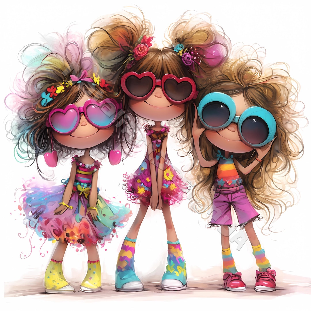 Whimsical Three Friend Clip Art 10 High Res Watercolor Jpgs for Junk ...