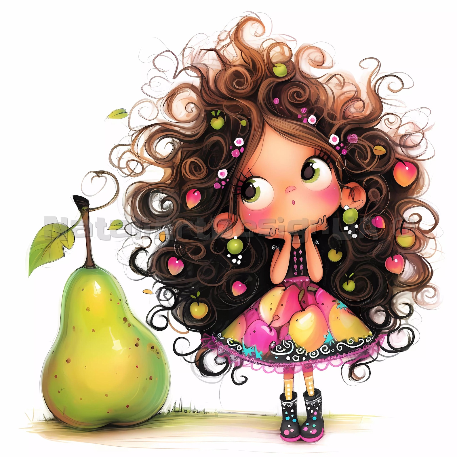 Quirky Pear Girl Clip Art 10 High Res Watercolor Jpgs Junk Journaling ...