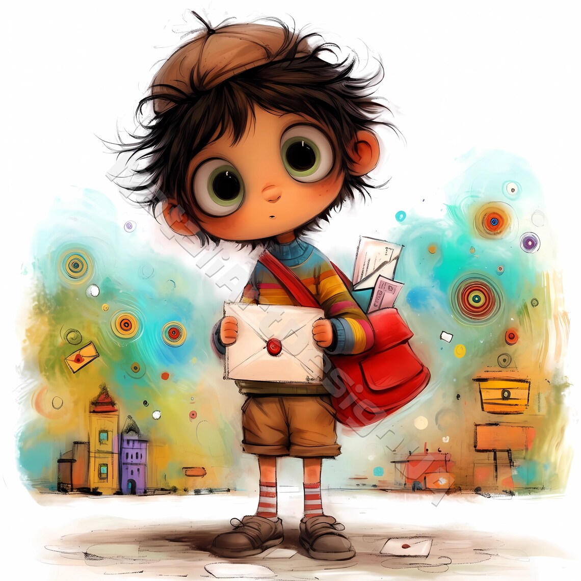 Quirky Mail Carrier Boy Clip Art 13 High Res Watercolor Jpgs for Junk ...