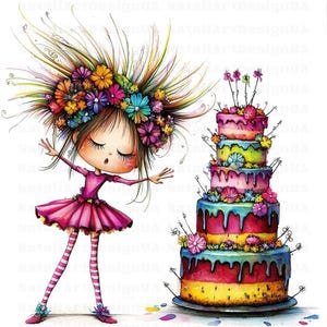 Quirky Birthday Girl Clipart, 10 JPG Quirky Girl, Funny Birthday Card ...