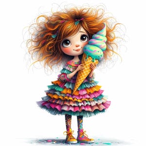 Ice Cream Girls Clipart 10 High Res Watercolor JPG for Junk Journals ...