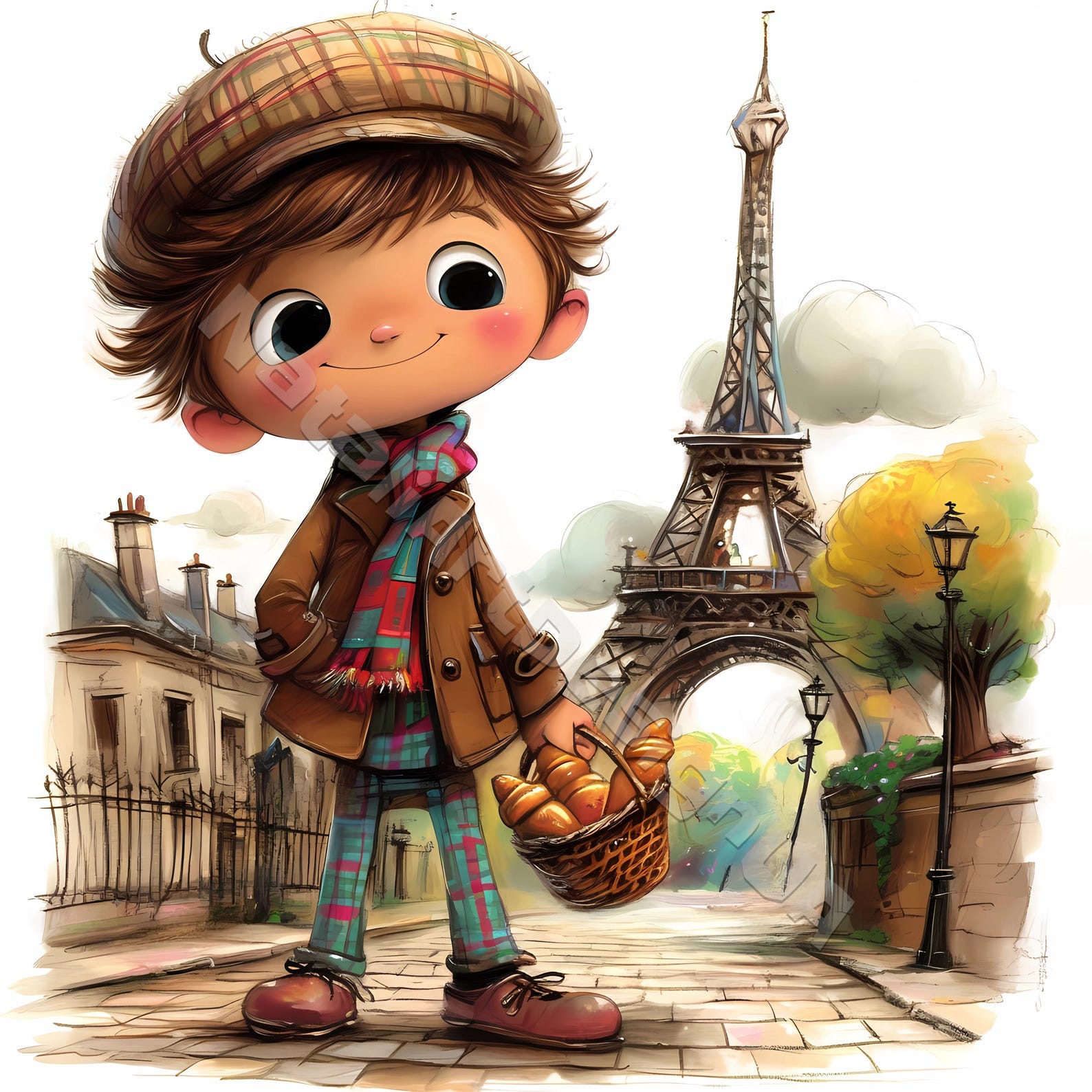 Quirky Paris Boy Clip Art 10 High Res Watercolor JPG Junk Journaling ...