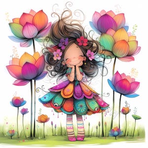 Quirky Daisy Girl Clip Art 10 High Res Watercolor Jpgs Junk Journaling ...