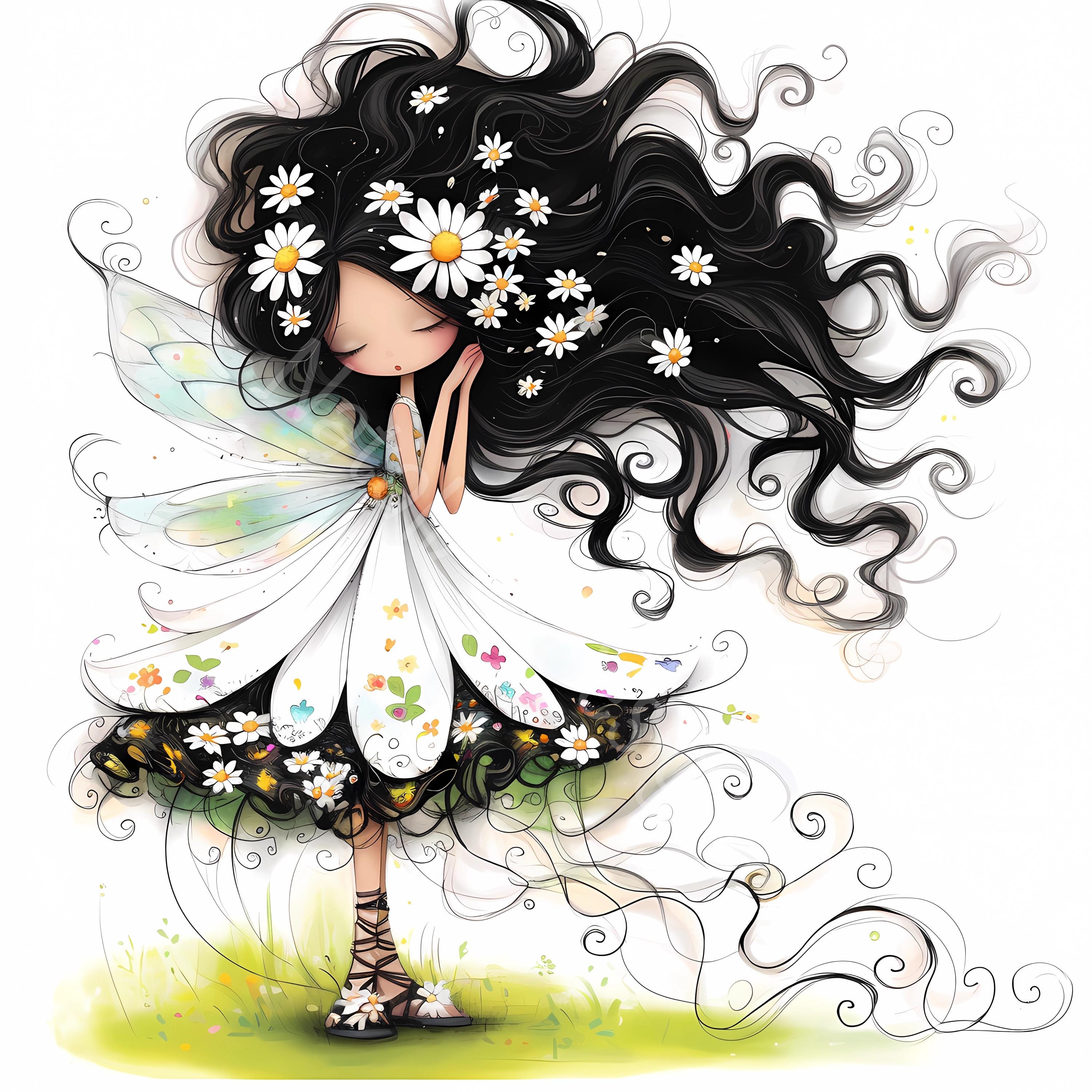 Whimsical Daisy Girl Clip Art 10 High Res Watercolor Jpgs Junk ...