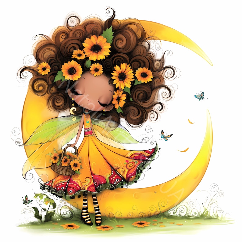 Quirky Sunflower Fairy Clip Art 10 High Res Watercolor Jpgs Junk ...