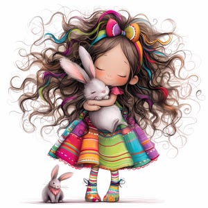 Easter Rabbit and Girl Clipart 10 High Res Watercolor Jpgs for Junk ...