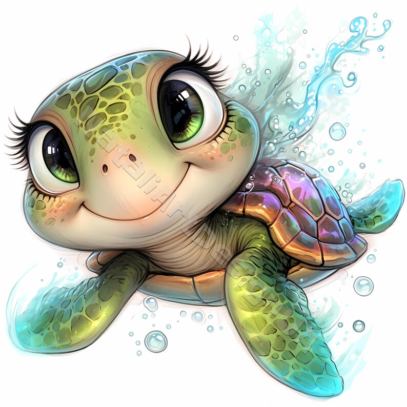 Whimsical Turtle Clip Art 10 High Res Watercolor JPG Junk Journals ...