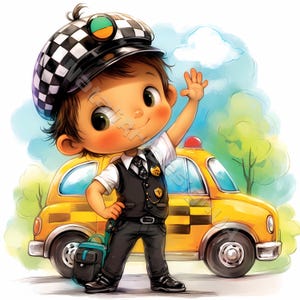 Quirky Taxi Driver Clip Art 10 High Res Watercolor Jpgs Junk Journaling ...
