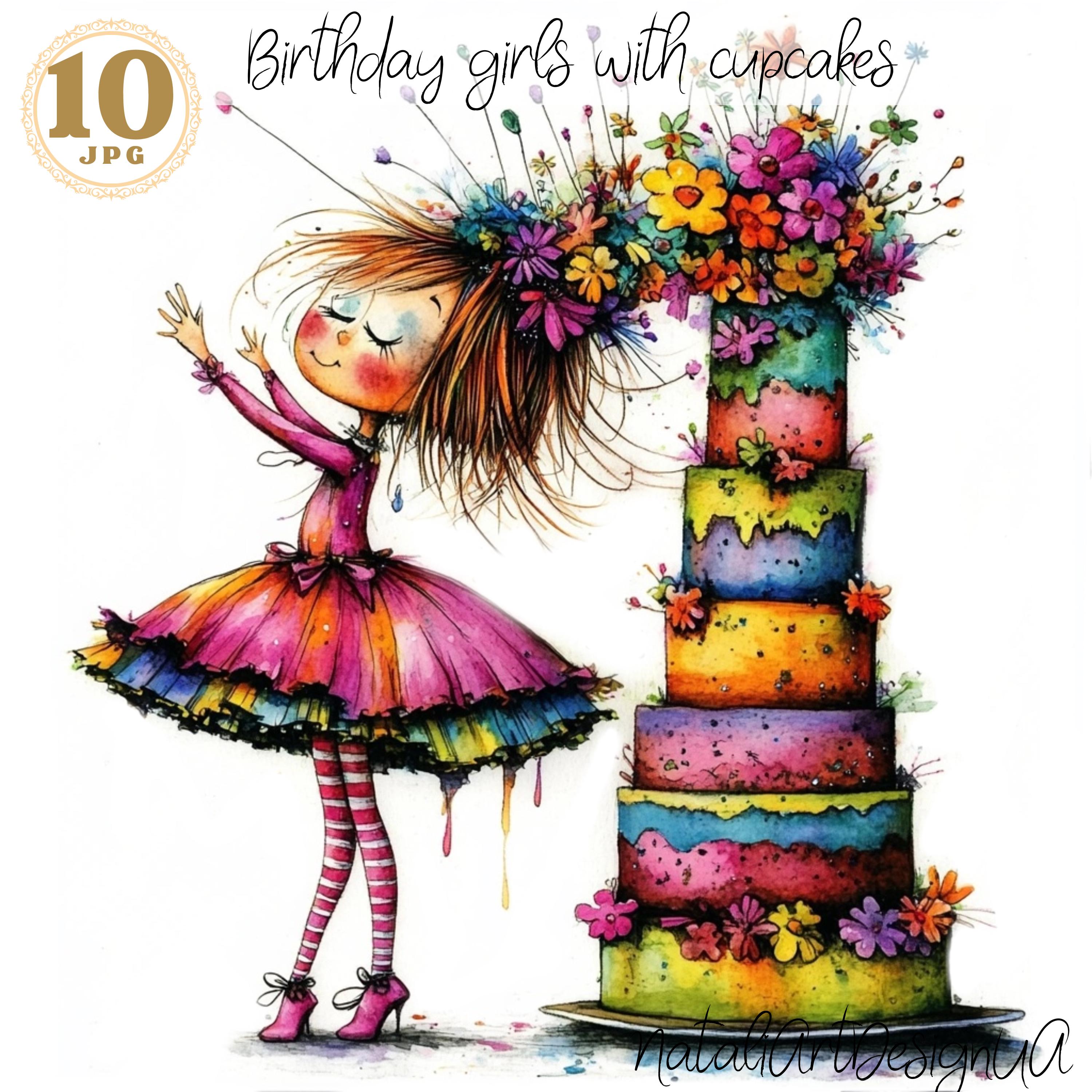 Quirky Birthday Girl Clipart, 10 JPG Quirky Girl, Funny Birthday Card ...