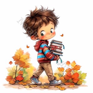 Autumn Boys With Books Clip Art 10 High Res Watercolor Jpgs Junk ...