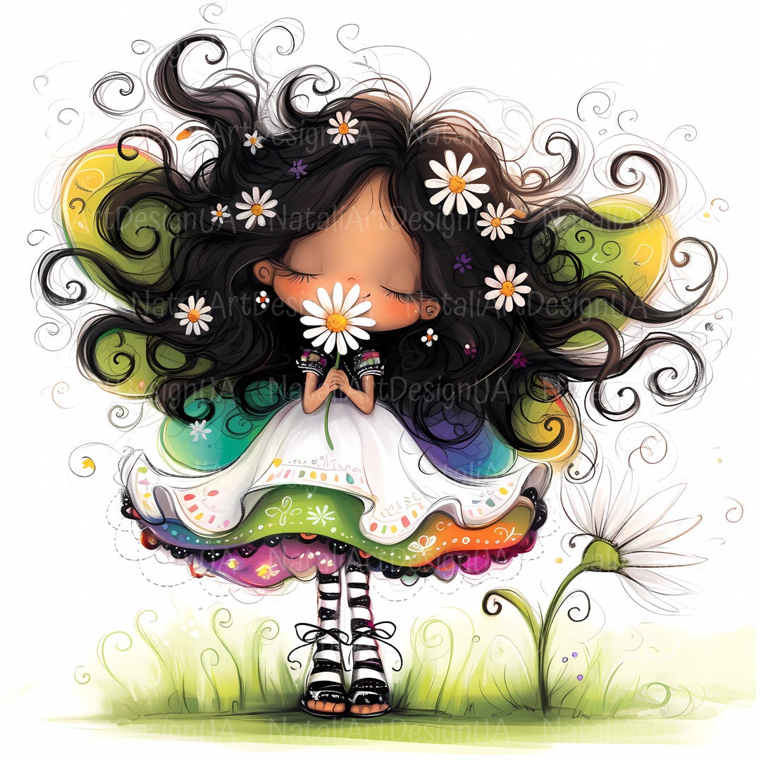 Quirky Daisy Girl Clip Art 10 High Res Watercolor Jpgs Junk Journaling ...