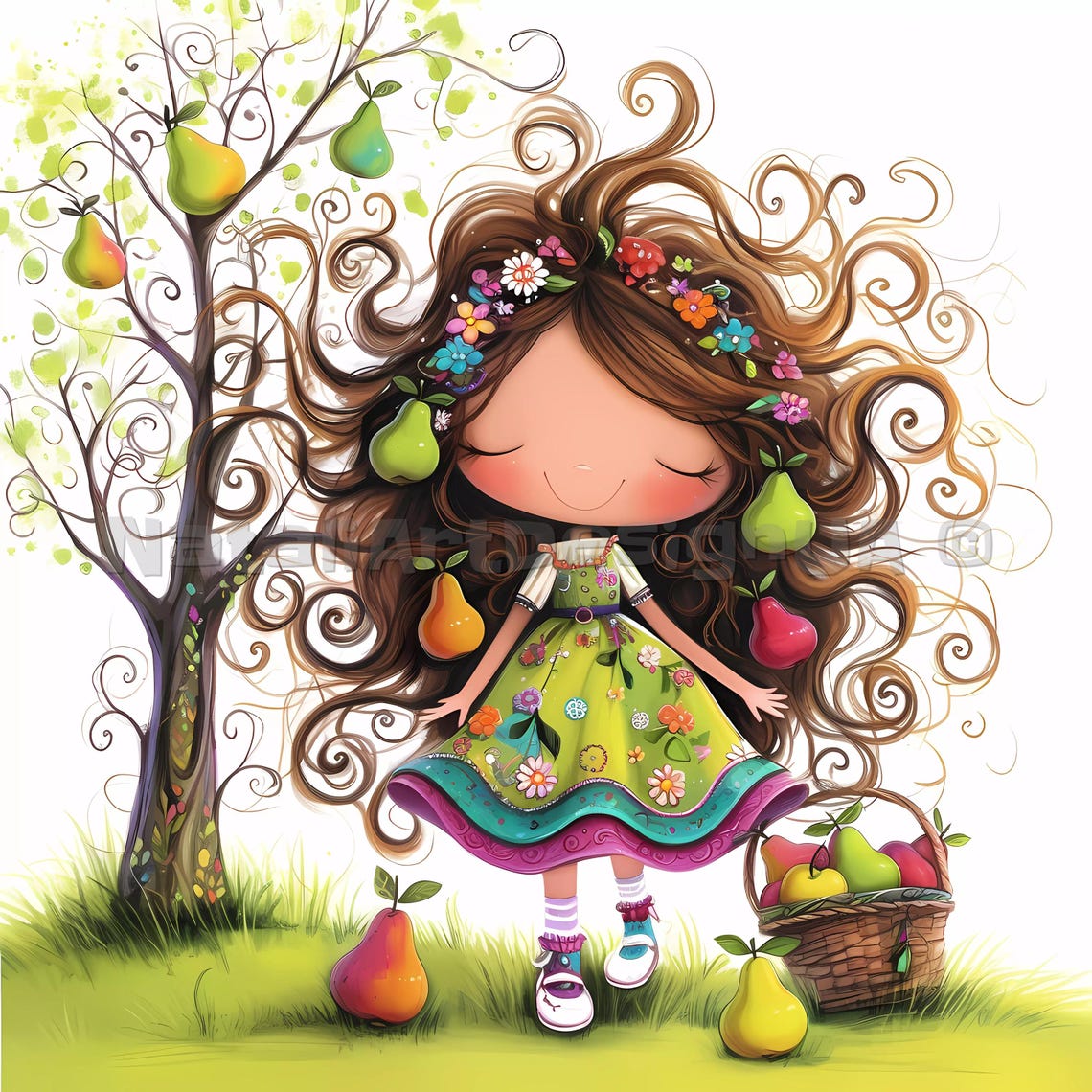 Quirky Pear Girl Clip Art 10 High Res Watercolor Jpgs Junk Journaling ...