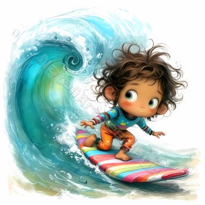 Quirky Surfer Boy Clip Art 10 High Res Watercolor Jpgs Junk Journaling ...