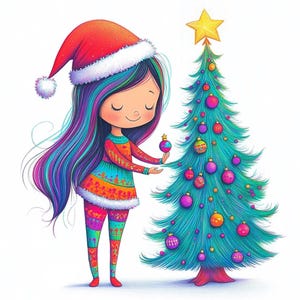 Christmas Girl and Christmas Tree Clip Art 10 High Res Watercolor Jpgs ...