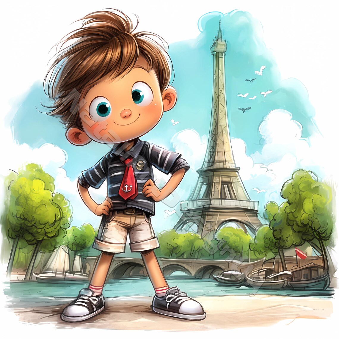 Quirky Paris Boy Clip Art 10 High Res Watercolor JPG Junk Journaling ...